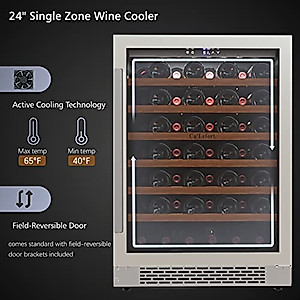 Ca'Lefort 24 Inch Wine Cooler, 54 Bottle Wine Fridge Single Zone with Modern Touch Intelligent Digital 40°-65°F Low Noise, Wine Cooler Refrigerator Built in or Freestanding for Home Kitchen