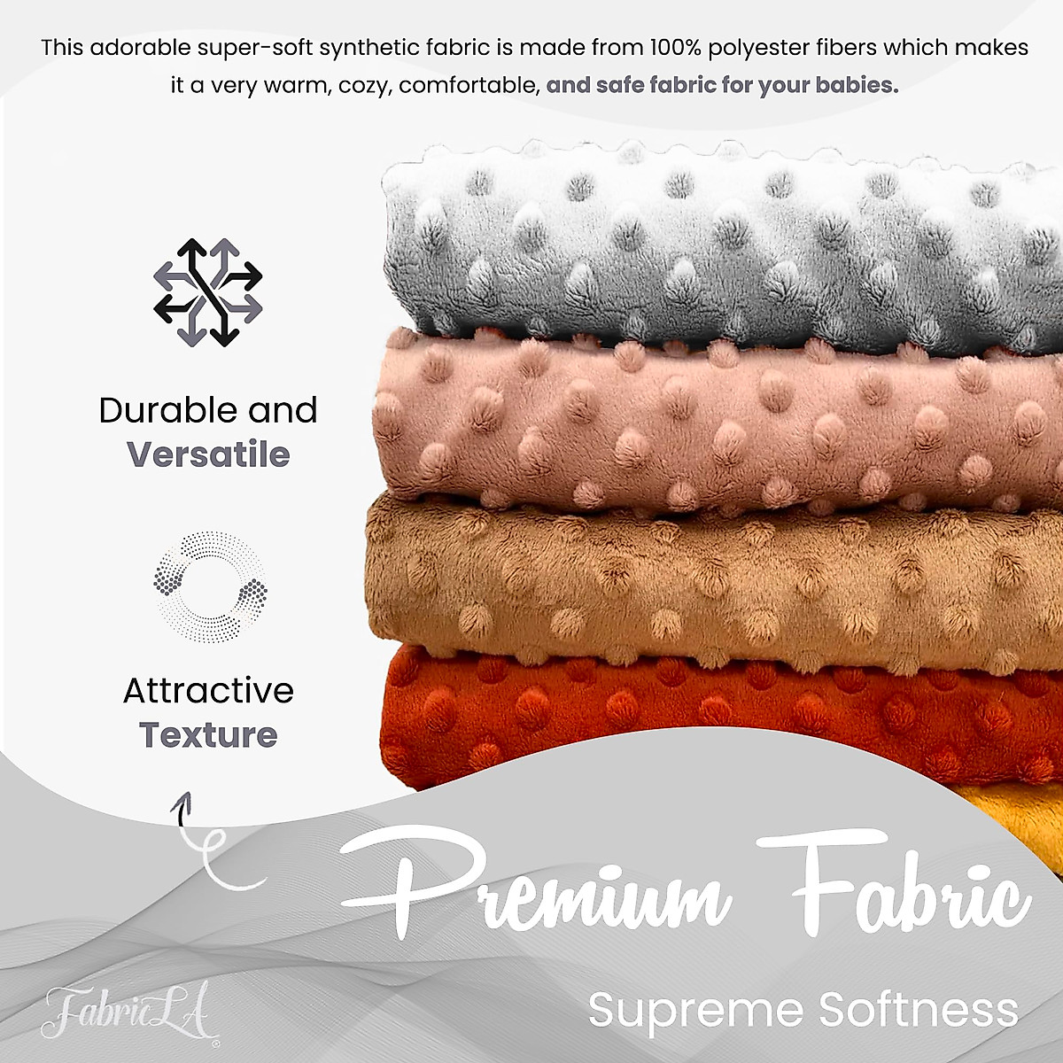 White Minky Fabric by The Yard | Oeko-TEX Certified Plush Fabric | Soft Minky Dimple Dot Cuddle Fabric | 36" X 60" inches Wide | Baby Blanket, Apparel, Throws | 2 Continuous Yards