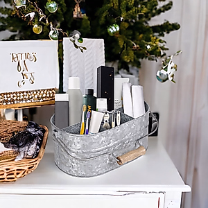 Alpha Living Home Utensil Caddy, Silverware Caddy Party, Silverware Caddy, Picnic Caddy, Flatware Caddy, Paper Plate Caddy, Galvanized Utensil Caddy, Utensil Caddy for Countertop 13.5 inch- Natural