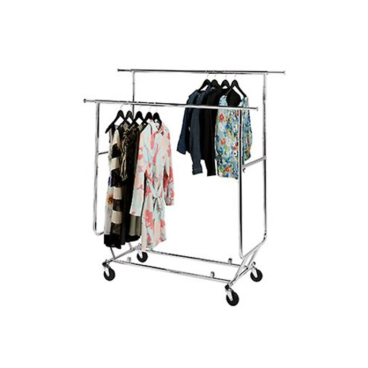 New Double Rail Collapsible Chrome Rolling Clothing/garment Rack
