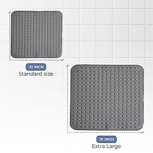 ENKOSI Extra Large Square Non Slip Shower Mat | 31 x 31-inch XL Shower Mats for Showers Anti Slip - Square Shower Stall Mat for Bathroom Shower Floors | Secure Suction Cups and Drain Holes (Grey)