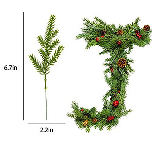 Alpurple 60 Packs Artificial Pine Needles Branches Garland-6.7x2.0 Inch Green Plants Pine Needles,Fake Greenery Pine Picks for DIY Garland Wreath Christmas Embellishing and Home Garden Decoration