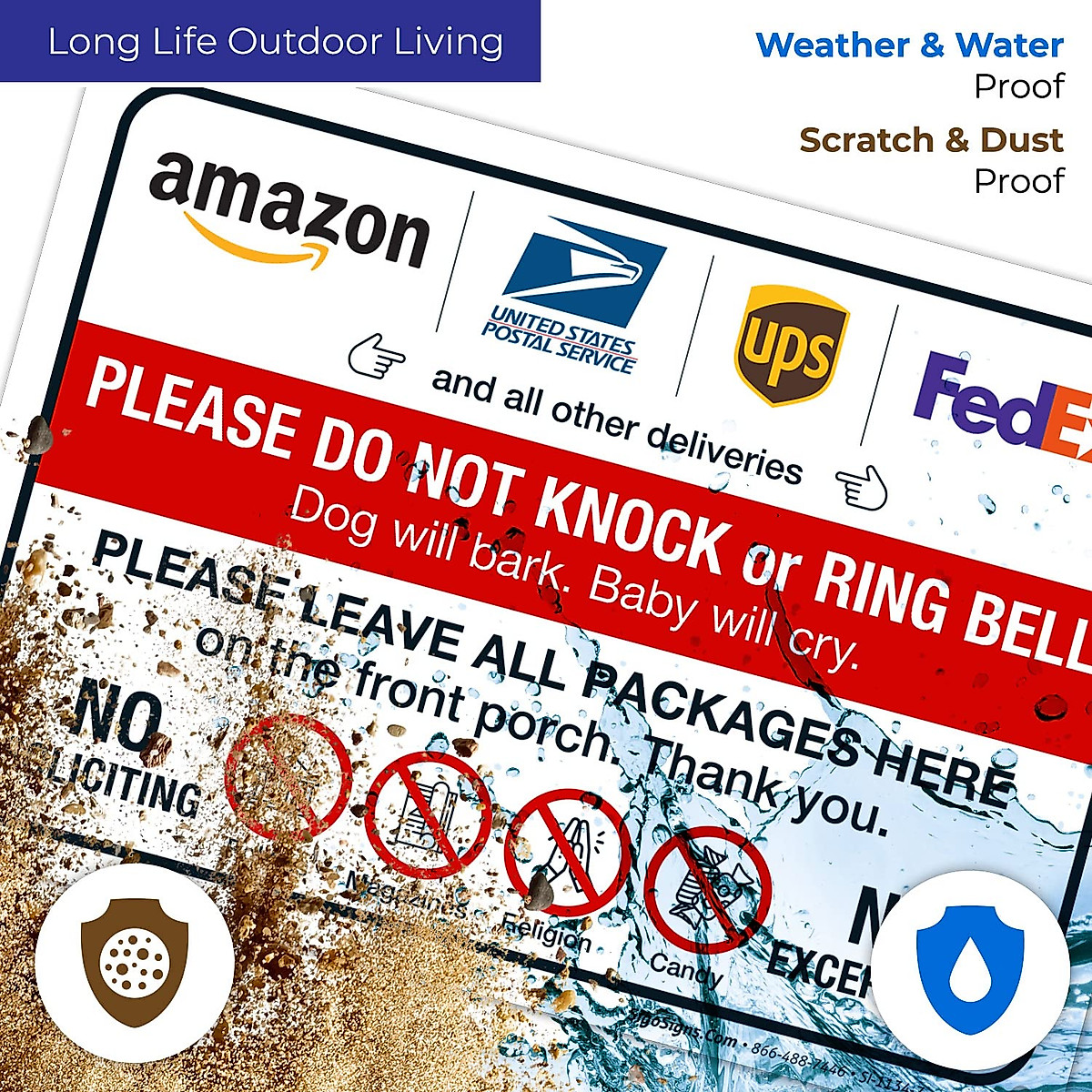 Sigo Signs - Do Not Knock Or Ring Doorbell Dog Will Bark Baby Will Cry Sign, 10x7 Inches, Rust Free .040 Aluminum, Fade Resistant, Made in USA