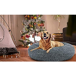 OQQ Cuddler Dog Bed | Soft Faux Fur Surface Material | Donut Pillow Bed, Machine Washable | Non-Slip Bottom | Delicate Edge