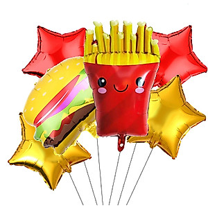 15Pcs French Fries Balloons Hamburg Balloons Food Birthday Foil Balloons for Birthday Fast Food Snacks Themed Party Decorations Supplies