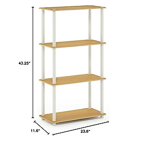 Furinno (99557BE/WH Turn-N-Tube 4-Tier Multipurpose Shelf Display Rack - Beech/White & Turn-N-Tube 3-Tier Corner Display Rack Multipurpose Shelving Unit, Beech/White, Model:12077BE/WH
