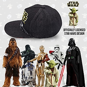 Classic Star Wars X-Wing Starfighter Embroidered Logo Outline Youth Flatbill Baseball Cap Hat, Black & Yellow