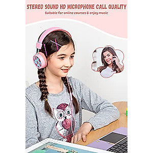 New bee Kids Headphones for School with Microphone KH20 Wired HD Stereo Safe Volume Limited 85dB/94dB Foldable Lightweight On-Ear Headphone for Girl/Mac/Android/Kindle/Tablet/Pad (Pink)