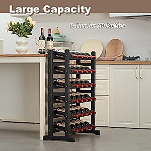 TORVA Wine Racks Freestanding Floor,30 Bottles Wine Bottle Holder,6-Tier High-Density Plastic Wine Storage Display Shelves for Kitchen, Living Room, Wine Cellar, Bar(Dark Gray)