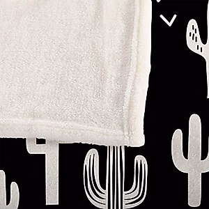 Mugod Western Cactus Throw Blanket Black and White Seamless Repeat Fun Western Cactus Decorative Soft Warm Cozy Flannel Plush Throws Blankets for Baby Toddler Dog Cat 30 X 40 Inch