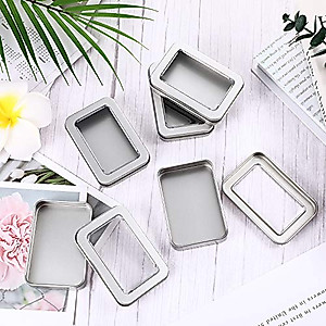 TecUnite Metal Tin Box Metal Tins With Lids Clear Top Tins Box Empty Storage Tins Case Rectangle Containers Can with Large Clear Window for Candles, Candies, Gifts, Balms and Treasures, Silver(48 Pieces)