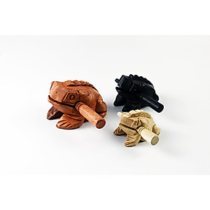 Guiros Percussion Instruments Wooden Frog 3 Piece Set of 4 Inch, 3 Inch, 2.75 Inch, Wooden Frog Musical Instrument (Brown/Black/Natural Color)