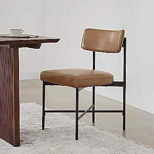 Watson & Whitely Dining Chairs Set of 2, Mid-Century Modern Dinner Chairs, Faux Leather Upholstered Dining Room Chairs with Metal Legs, Saddle Brown