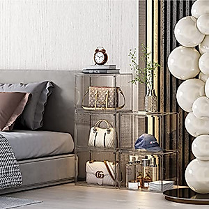 Clear Handbag Storage Organizer, 3 Packs Acrylic Display Case for Purse and Handbag Storage Organizer for Closet, Stackable Purse Display Boxes with Magnetic Door for Collectibles, Wallet, Toys…