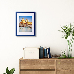 wyooxoo 11x14 Picture Frame Dark blue Solid Wood Photo Frames Display Pictures 8x10 with Mat or 11x14 Without Mat Colorful Frame For Tabletop Display or Wall