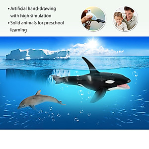 Volnau Sea Creature Toys Figures 8PCS Antarctica Ocean Animals Figurines for Toddlers Kids Christmas Decoration Fish Gift Plastic Preschool Pack and Bath Penguin Killer Whale Set