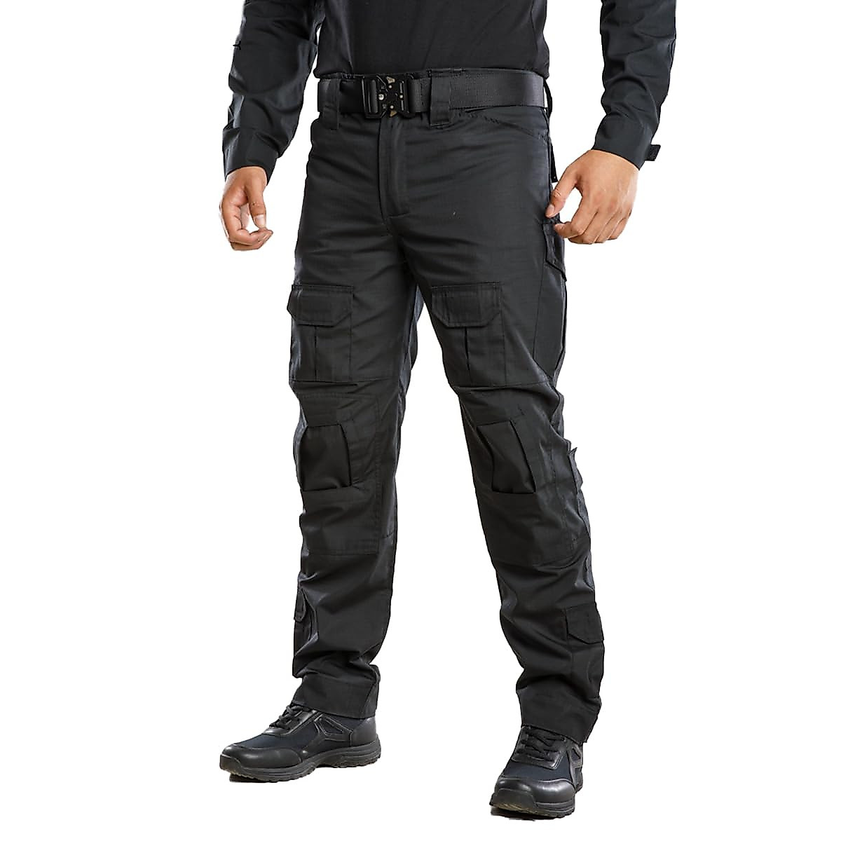 TRGPSG Men's Hiking Pants, Ripstop Camo Cargo Pants, Multi-Pocket Casual Work Pants WG3F Black 32