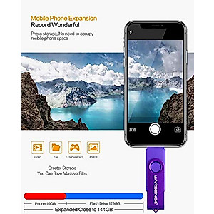 OTG USB Flash Drive WANSENDA 3.0 USB Memory Stick 256GB 128GB 64GB 32GB 16GB Pen Drive High Speed for Android/PC/Mac (16G, Purple)