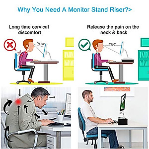 Marbrasse Monitor Stand Riser, 16.5 Inch 2 Tier Computer Monitor Stand, Printer Shelf Stand for Laptop Computer Screen Storage, Desktop Stand with Phone Holder and Cable Management Black