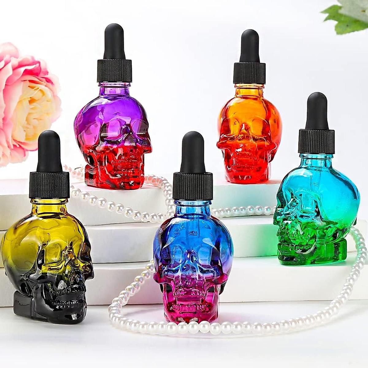5PCS 1oz Skull Glass Dropper Bottles Refillable Bottles liquid bottling Dispensing bottle with Eye Dropper Pipettes for Essential Oils/Beauty Oil Mix, Aromatherapy Blends(5, 30ml)