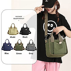 Large Capacity Multi-Pocket Handbag Japanese Handmade Tote Bag with Zipper Tote Purses Crossbody Bag Canvas Handbag for Women (Black)