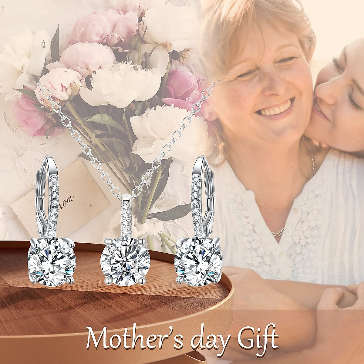 EVER FAITH Wedding Jewelry Set for Bridal Bridesmaid, 925 Sterling Silver Sparkly Round Cut White CZ Birthstone Hypoallergenic Necklace Earrings Set