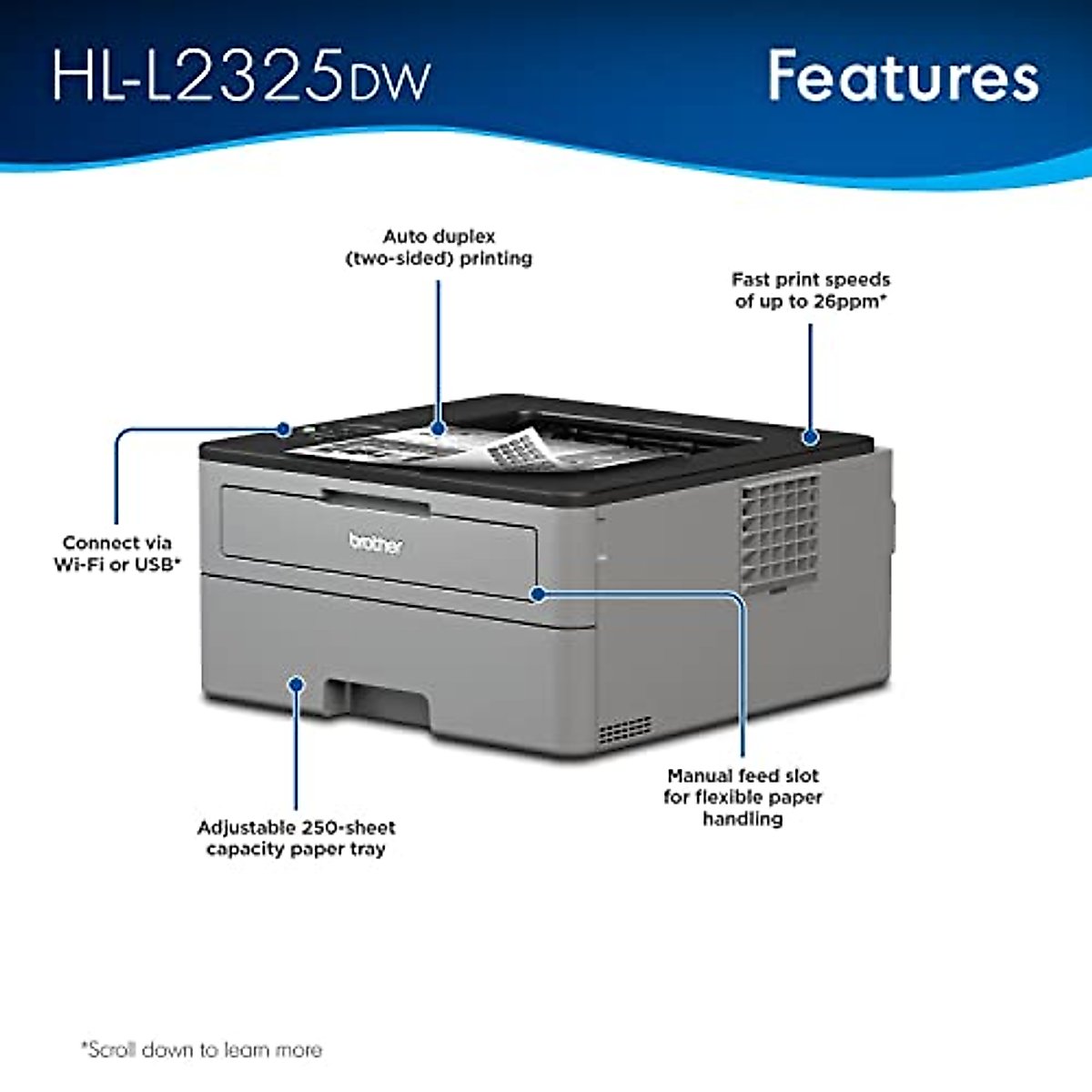 Brother Compact Monochrome Laser Printer, HL-L23 25DW, Automatic Duplex (2-Sided) Printing, Wireless Networking, Durlyfish