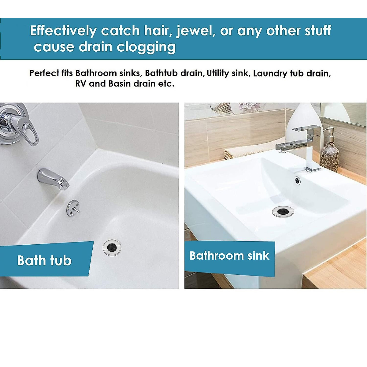 CNSZNAT Bathtub Drain Cover, Bathroom Sink Strainer, Hair Catcher for Shower Drain and Floor Drain, Deep Stainless Steel Sink Strainer，Fit Hole Size from 1.55" to 1.8", Depth Than 1.97",3 Pack (1.3”)