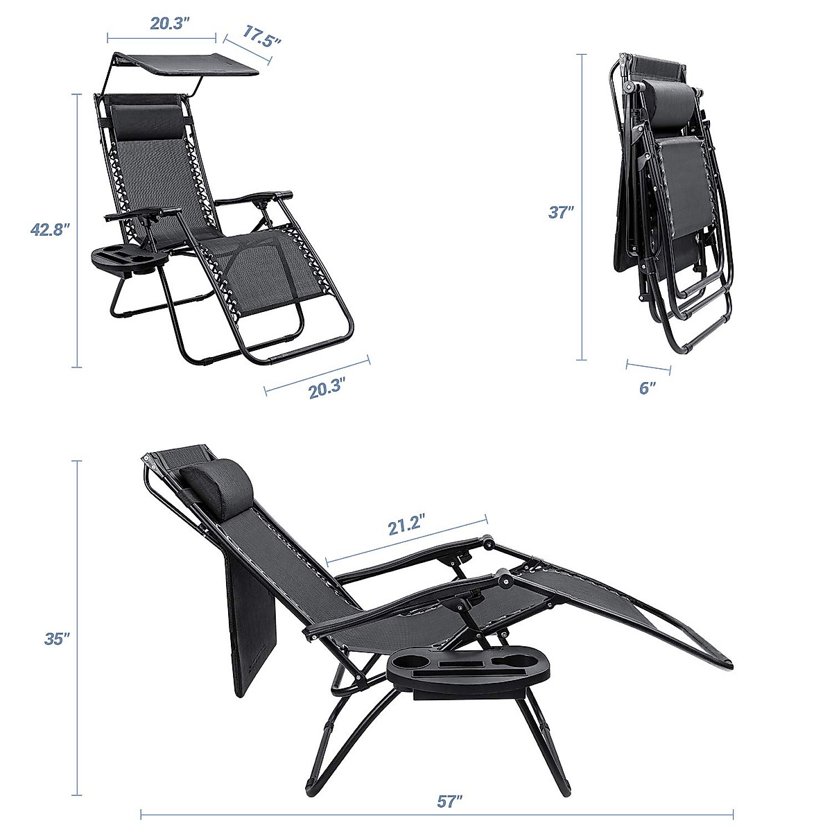Homall Zero Gravity Chair Patio Lawn Chair Lounge Chair Folding Recliner Adjustable Outdoor with Canopy Shade,Cup Holder (Black)
