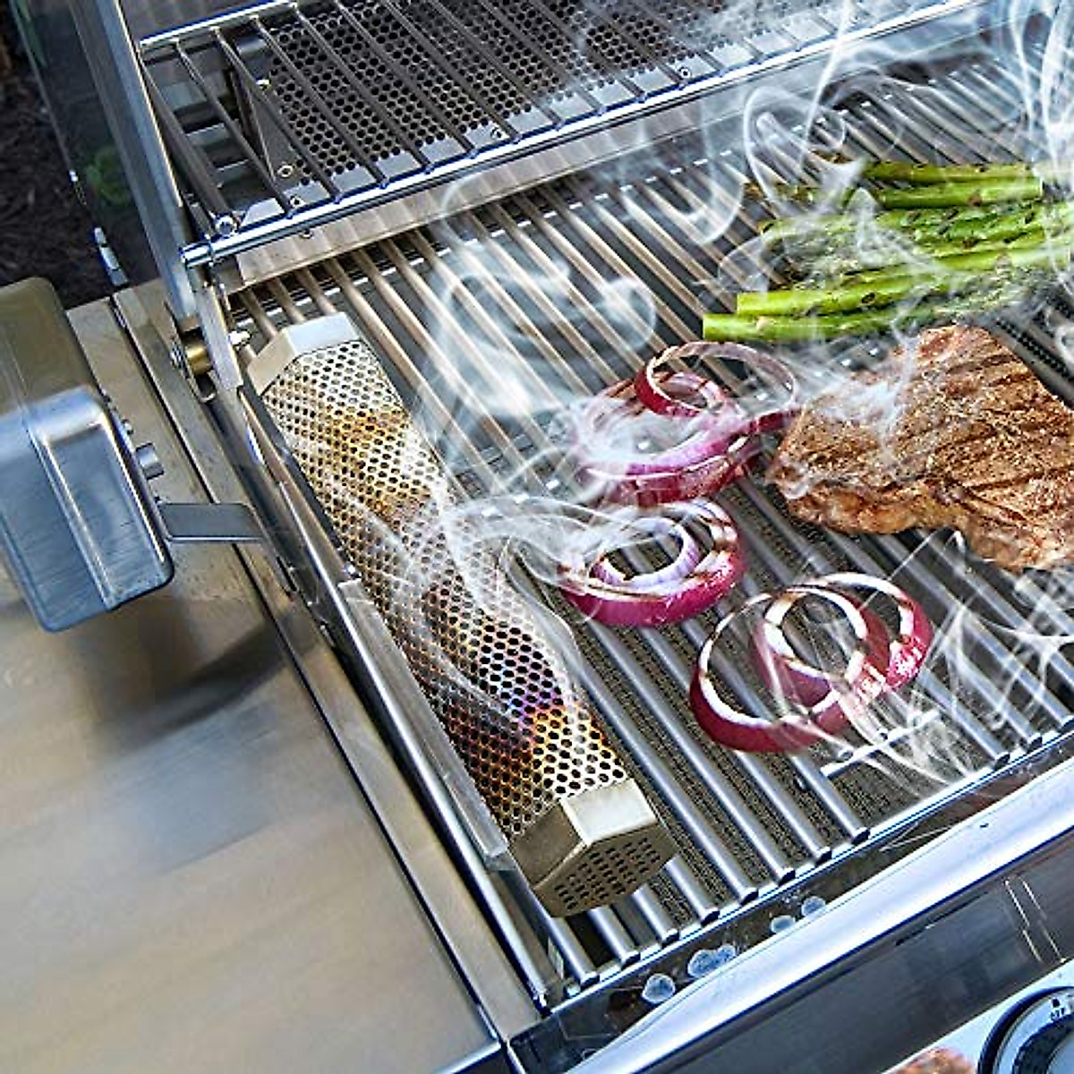 Premium Pellet Smoker Tube for All Grill Electric Gas Charcoal or Smokers- 5 Hours of Billowing Smoke - Cold or Hot Smoking- Ideal for Smoking Cheese Nuts Steaks Fish Pork Beef - 12" Stainless Steel