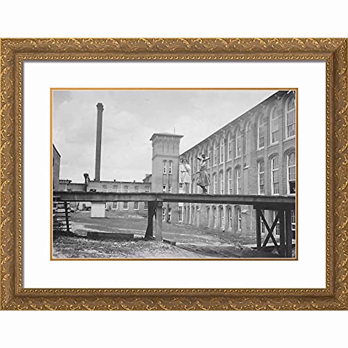 ArtDirect Hine, Lewis Wickes 24x19 Gold Ornate Framed Art Print with Double Matting Titled: Noon Hour Two of the Young Workers in Laurel Cotton Mills Laurel, Massachusetts