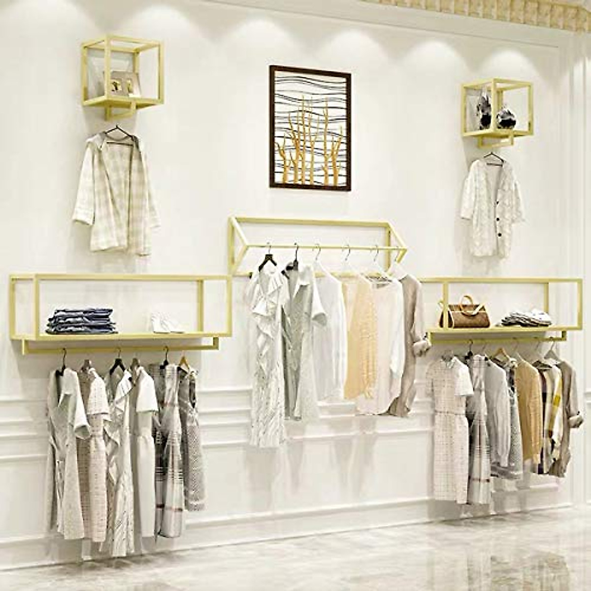 MDEPYCO Creative Square Display Garment Racks in Boutique Clothing Stores, Wall-Mounted Hanging Clothes Shelf in Home, Towel Racks for Bathroom Storage Shelves (Gold, 11.8" L)