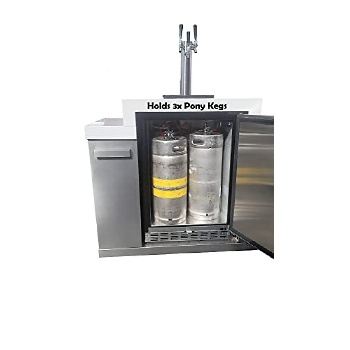 Mont Alpi MA-KEG Stainless Steel Outdoor Rated 3 Beer Tap Kegerator Keg Center Refrigerator Module w/Digital Display + White Granite Countertop - Holds 3 Pony Kegs - Fits Island Grills