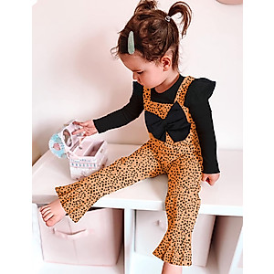 Queenstyle Toddler Girl Clothes Long Sleeve Ruffle Tops 2t 3t Girls Clothes Cute Bow Flare Pants Toddler Girl Fall Outfits with Headband