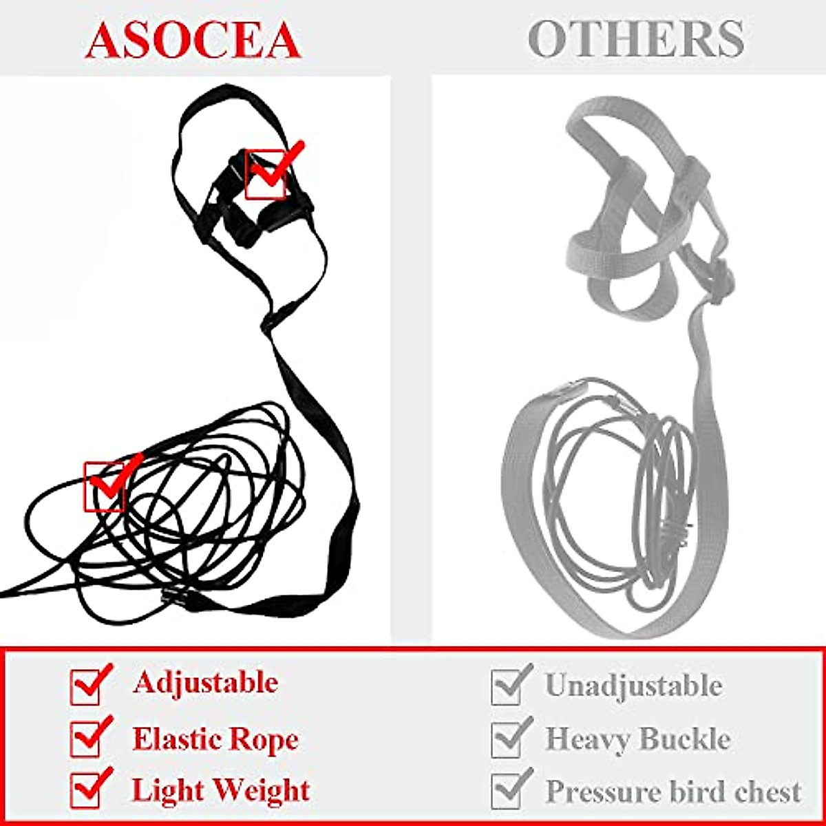 ASOCEA Bird Parrot Harness Leash Adjustable Anti-Bite Flying Training Rope Pet Outdoor Traction Lead for Budgerigar Lovebird Cockatiel Mynah Small Birds - Black