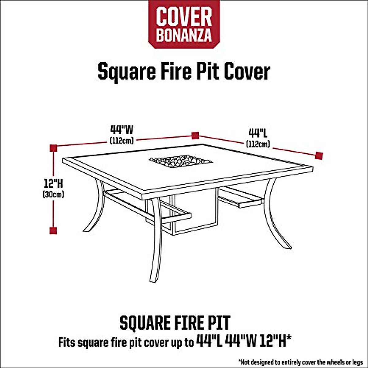Classic Accessories Cover Bonanza 56-400-010401-RT Square, 44 x 44 x 12 Inch Fire Pit Cover, Grey, Patio Furniture Covers