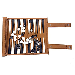 Leather Roll-Up Travel Backgammon Games, Foldable Board Games, Portable Lightweight Travel Backgammon Game Set