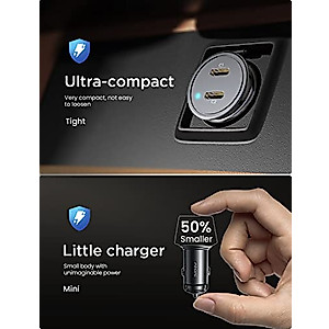 USB C Car Charger, 56W Smallest AINOPE USB C Cigarette Lighter Adapter Fast Charger, PD 3.0 Dual Car Charger USB C Compatible with iPhone 14/13 Pro/12/12 Pro/12 Mini, Galaxy S20/S10, iPad Pro