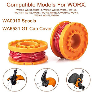 WA0010 String Trimmer Spool Line for Worx , Edger Spool Compatible with Worx trimmer spools Weed Eater String, 0.065 inch 10ft Autofeed Replacement spool Line for WA0010 Electric Weed Whacker Eater