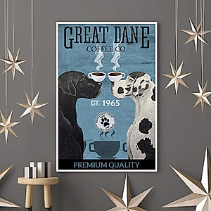 YUWONDESS Great Dane Dog Coffee Company Canvas Wall Art Vintage Themed Great Dane Wall Art Prints Retro Style Canvas Painting Pictures 1965 Funny Bar Art Print Poster on Canvas No Frame 20x28 inch(B)