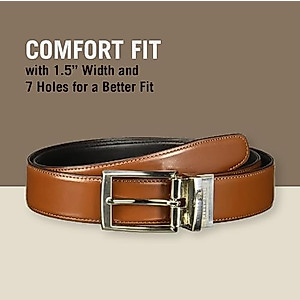 Perry Ellis Men's Portfolio Amigo Reversible Leather Belt, Stitched Edges, Durable, 1.5” Width (Available in Big & Tall), Luggage Brown, 42