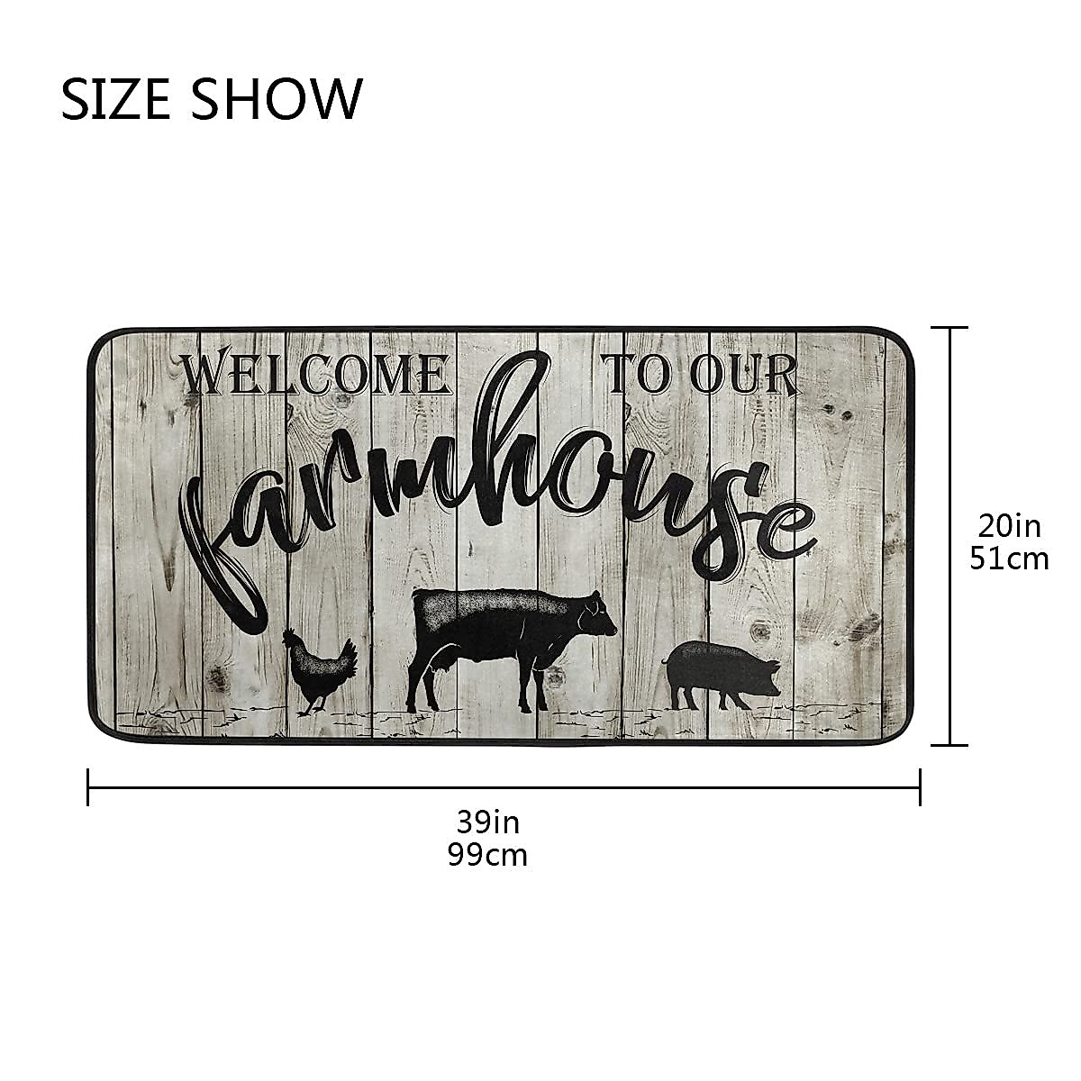 Emelivor Farmhouse Kitchen Rug Floor Mat Welcome Washable Pig Rooster Cow Kitchen Mats for Floor Comfort Mat for Rustic Decor 39 x 20 Inch