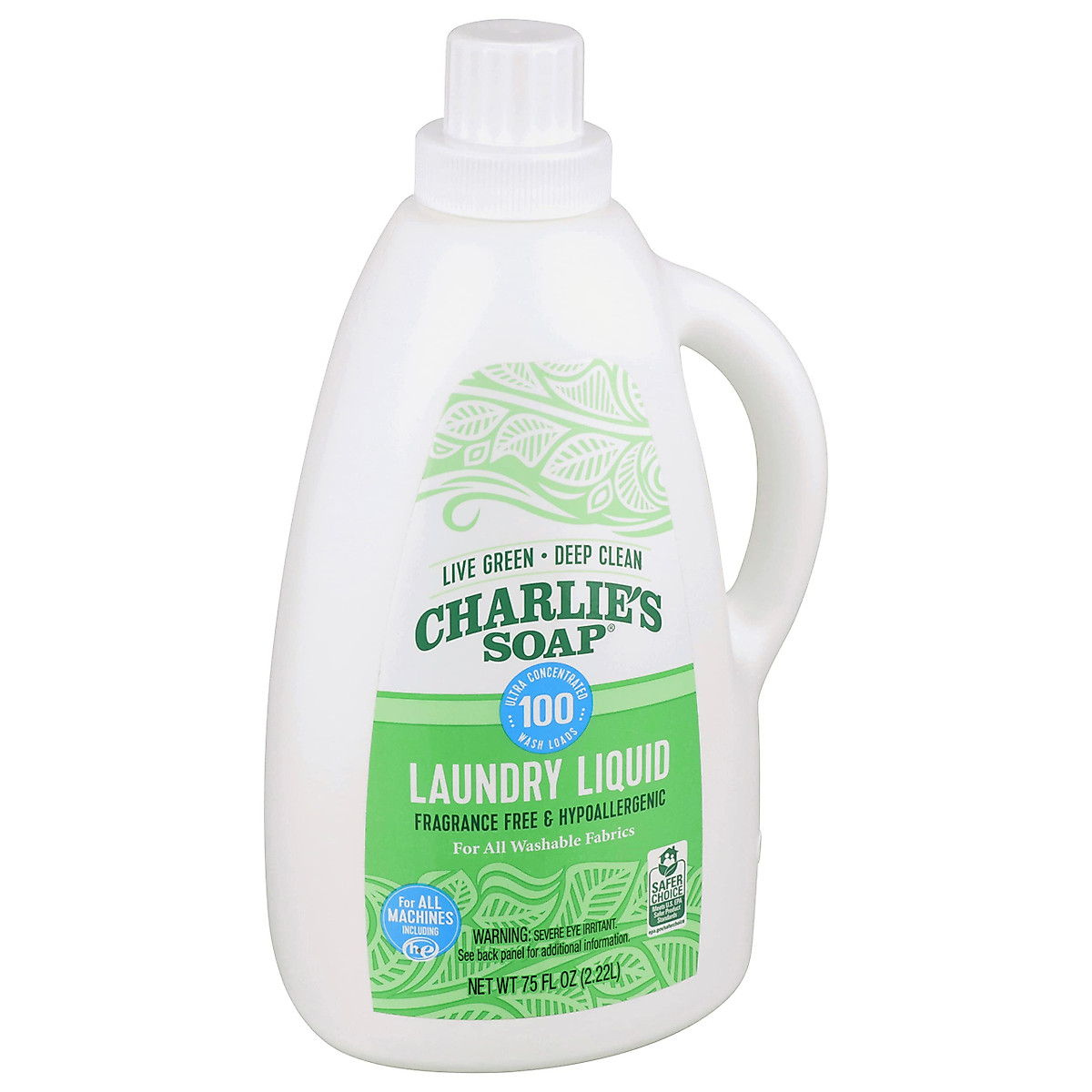 Charlie’s Soap Laundry Liquid (100 Loads, 1 Pack) 75.0 Fl Oz Natural Deep Cleaning Hypoallergenic Laundry Detergent – Eco-Friendly, Safe and Effective