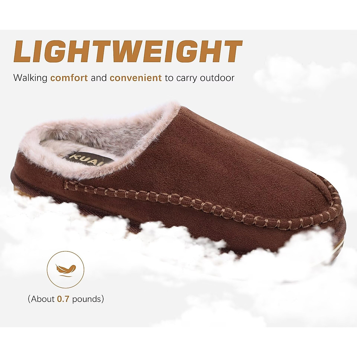 KuaiLu Mens Slippers with Orthotic Arch Support Suede Faux Fur Fluff Plush Wool-like Warm House Shoes Comfortable Slip-on Bedroom Indoor Outdoor Clogs Slippers for Man, Size Brown 11