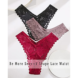 CUTE BYTE High Waisted Thong for Women Underwear Thongs Lace Hollowed V-Shape Waistband Strenchy Sexy Underwear for Women 10 Pack