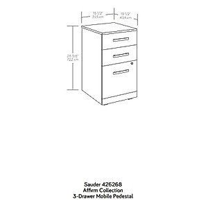 OfficeWorks by Sauder Affirm 3 Drawer Mobile File, L: 15.55" x W: 19.45" x H: 28.43", Classic Cherry Finish