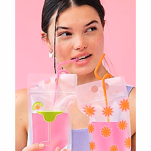 xo, Fetti Flower Margarita Pink Checker Gold Foil Drink Pouches - 15 count | Mexican Bachelorette Fiesta Drinkware, Cute Birthday Party Cups, Summer Flower Drinkware Supplies, Cinco de Mayo