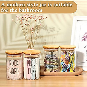 Lucomb Glass Apothecary Jars with Lids for Bathroom Storage Organizer, 4 Packs Cotton Ball Q-Tip Holder Hair Tie Organizer & Bobby Pin Holder Great for Funny Bathroom Canisters Decor Farmhouse Style