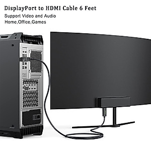 DisplayPort to HDMI Cable 6ft 5-Pack, Display Port (DP) to HDMI Cable 6 feet Adapter for All DisplayPort Laptop/Computer to Monitor/HDTV/Projector with HDMI