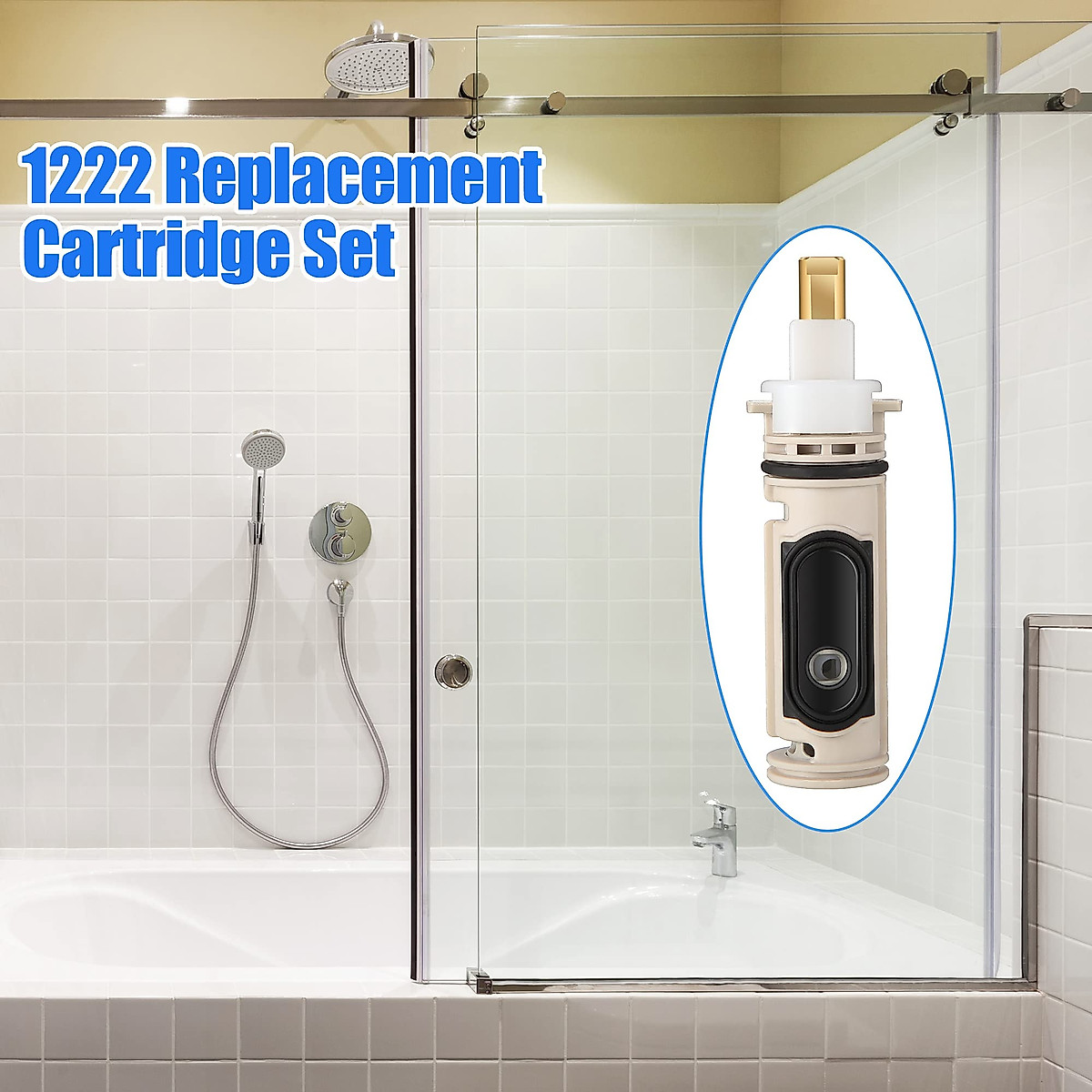 Enhon 1222 Replacement Cartridge Compatible with Moen with Puller, Tub Shower Cartridge Replacement Kit for One Handle Posi-temp Faucet (1 Set)